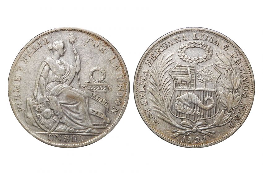 REPUBLICA PERUANA LIMA 5 DECIMOS FINO 1934